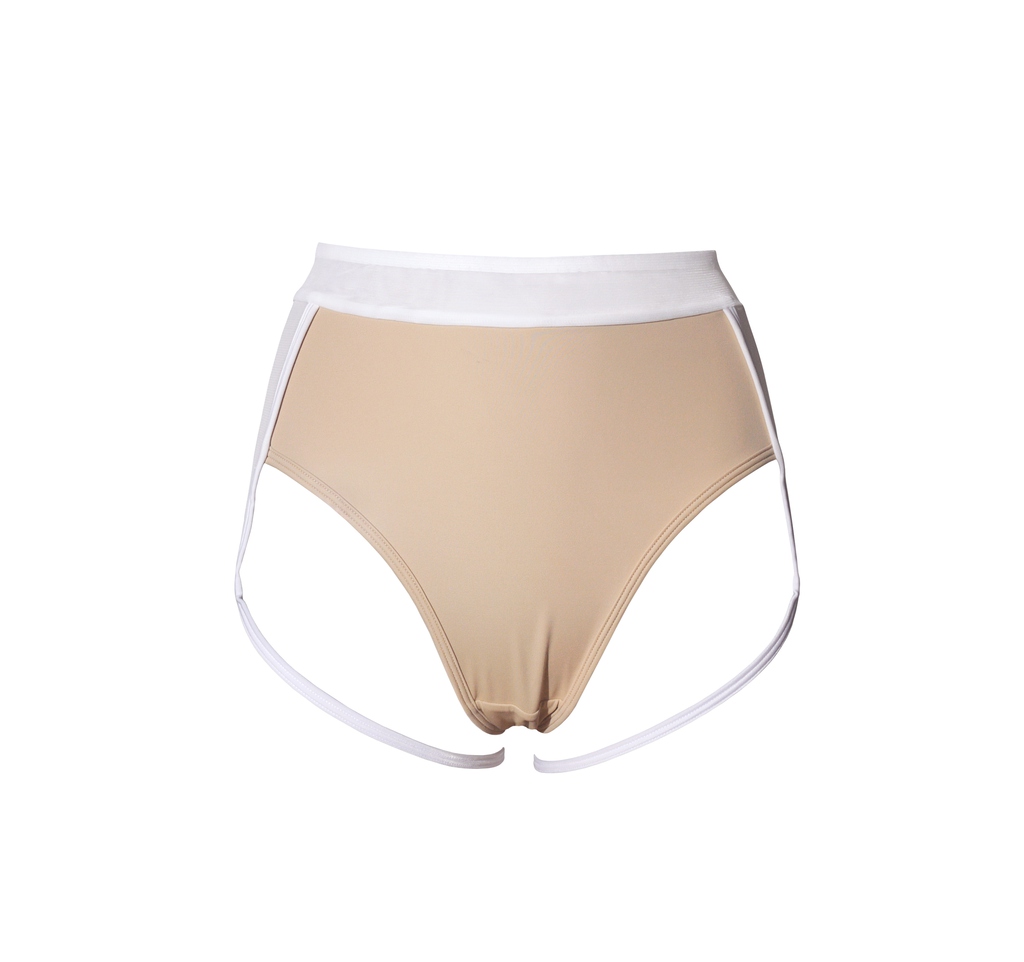 Beige high waisted mesh side garter bottom - Hamade - Hamade - Hamade